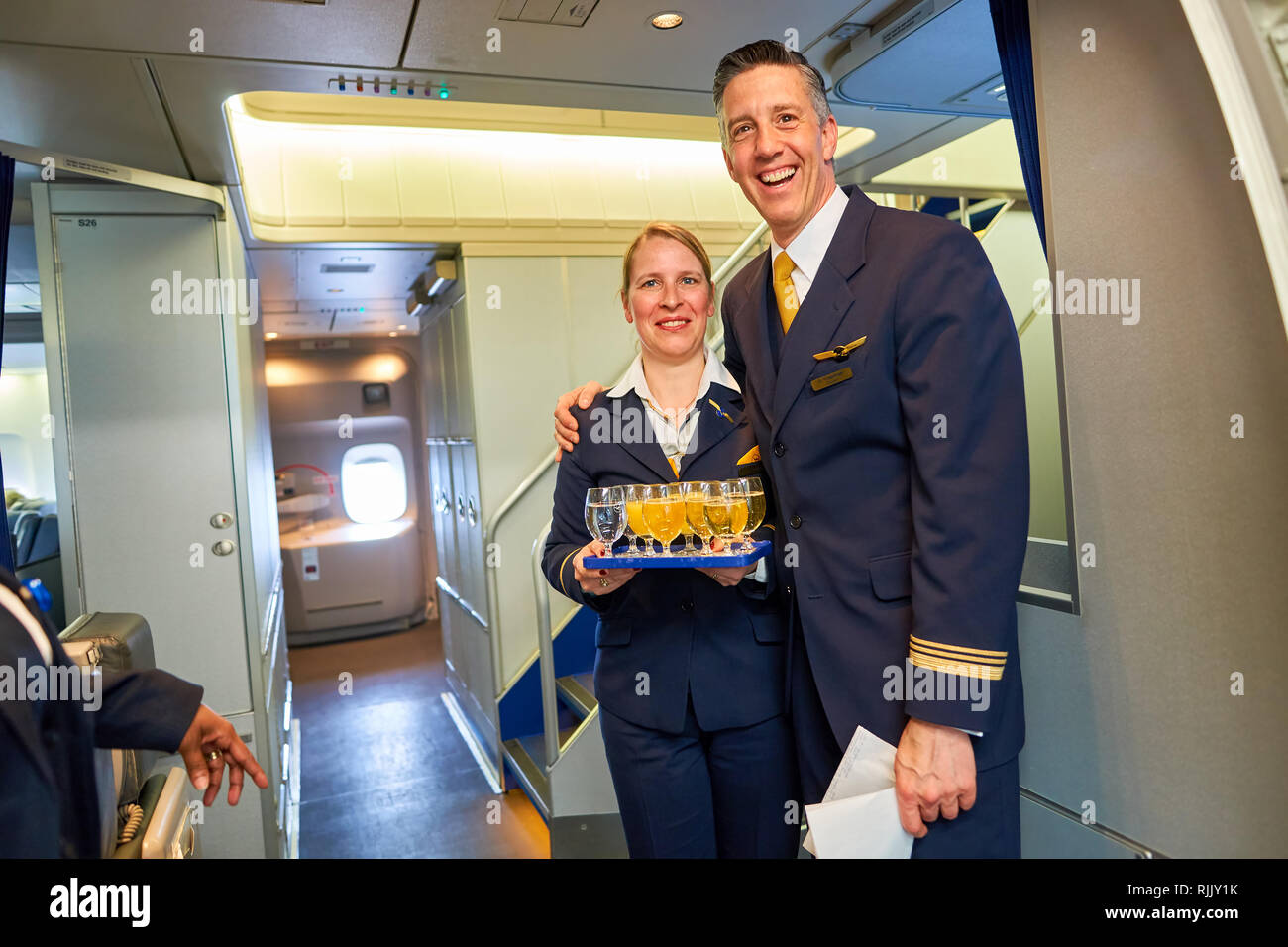 NEW YORK - APRIL 06, 2016: Lufthansa crew members on board of Boeing ...