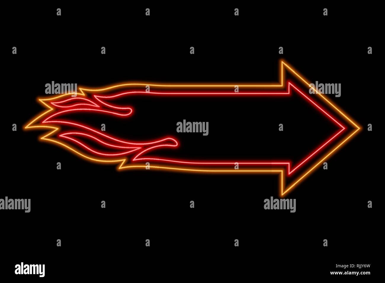 Flame arrow neon sign. Bright glowing symbol on a black background ...