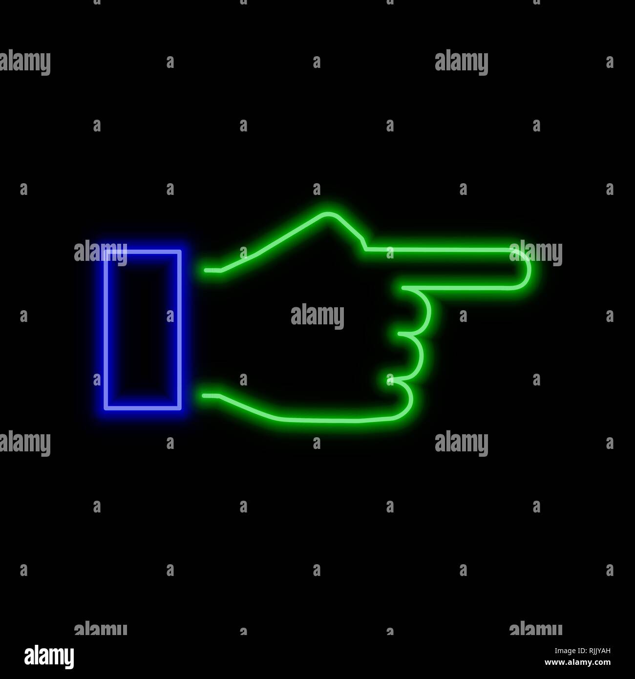 Hand with forefinger pointing forward neon sign. Bright glowing symbol ...