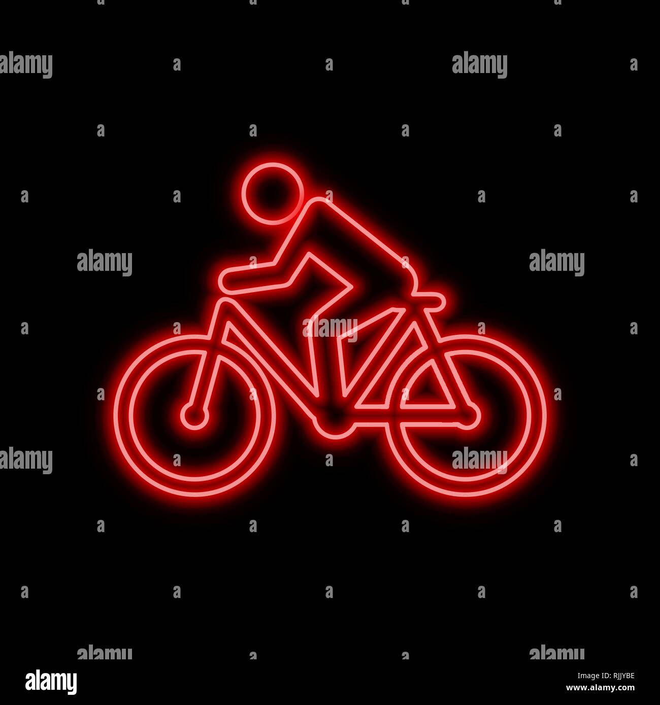 Cyclist neon sign. Bright glowing symbol on a black background. Neon ...