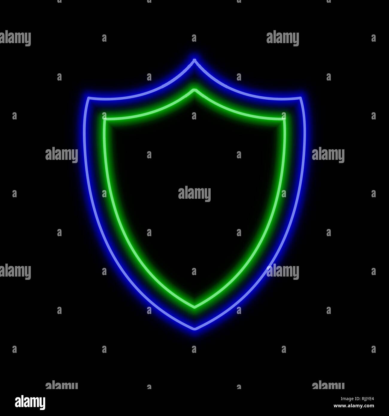 Shield neon sign. Bright glowing symbol on a black background. Neon ...