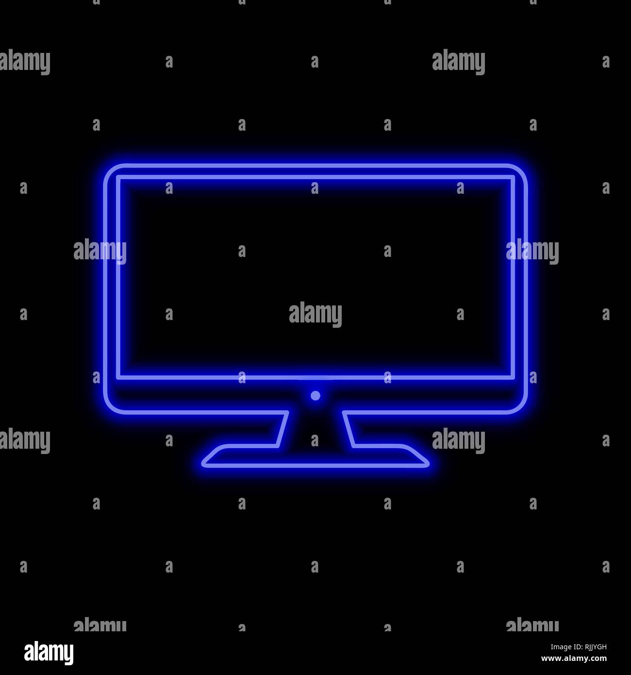 Monitor, computer display neon sign. Bright glowing symbol on a black ...