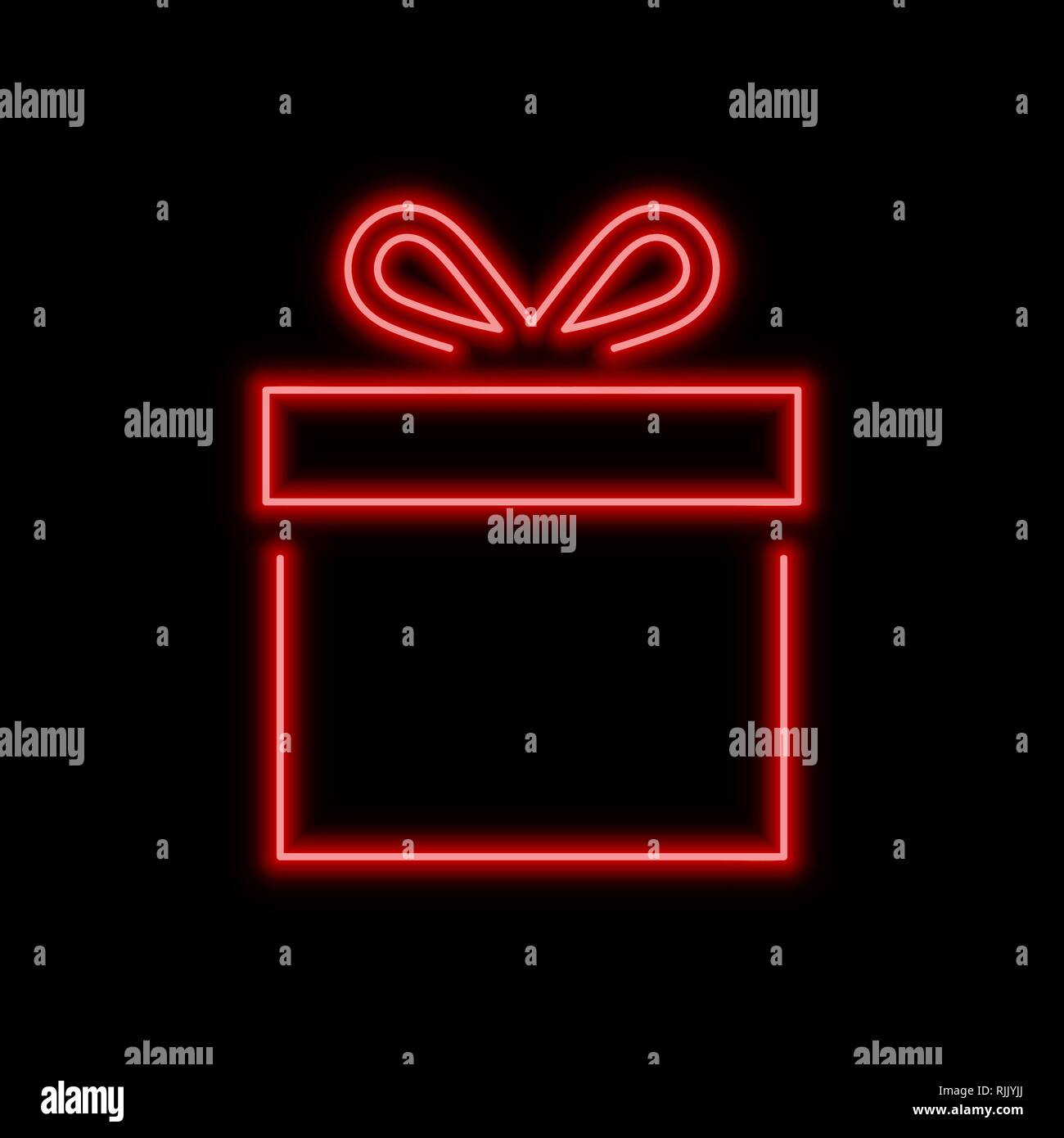 Gift box neon sign. Bright glowing symbol on a black background. Neon ...