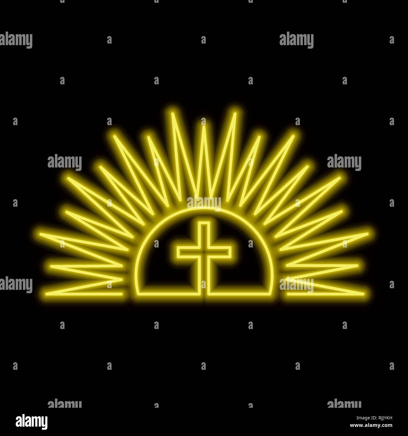 Shining sun and cross neon sign. Resurection concept. Bright glowing ...