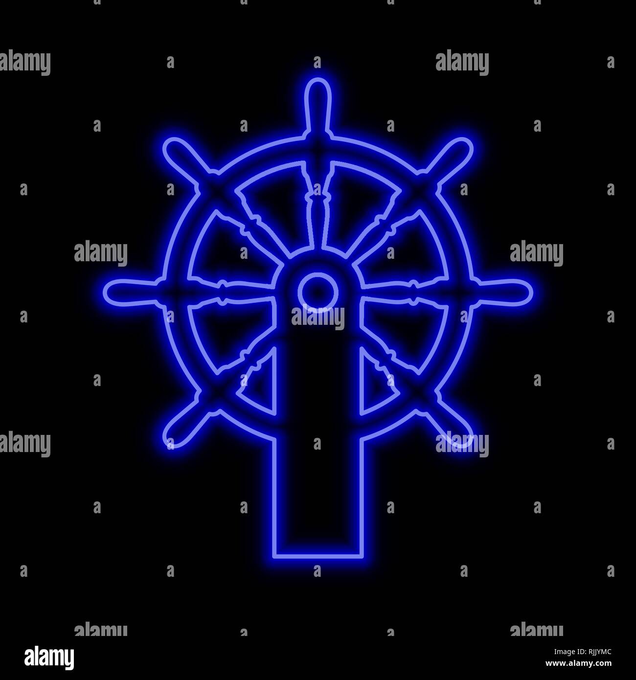 Steering wheel neon sign. Bright glowing symbol on a black background ...