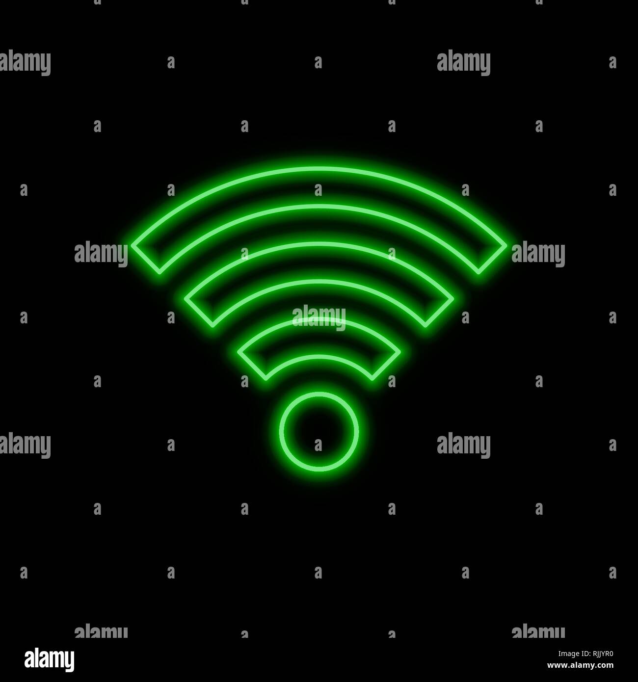 Wi-fi neon sign. Bright glowing symbol on a black background. Neon ...