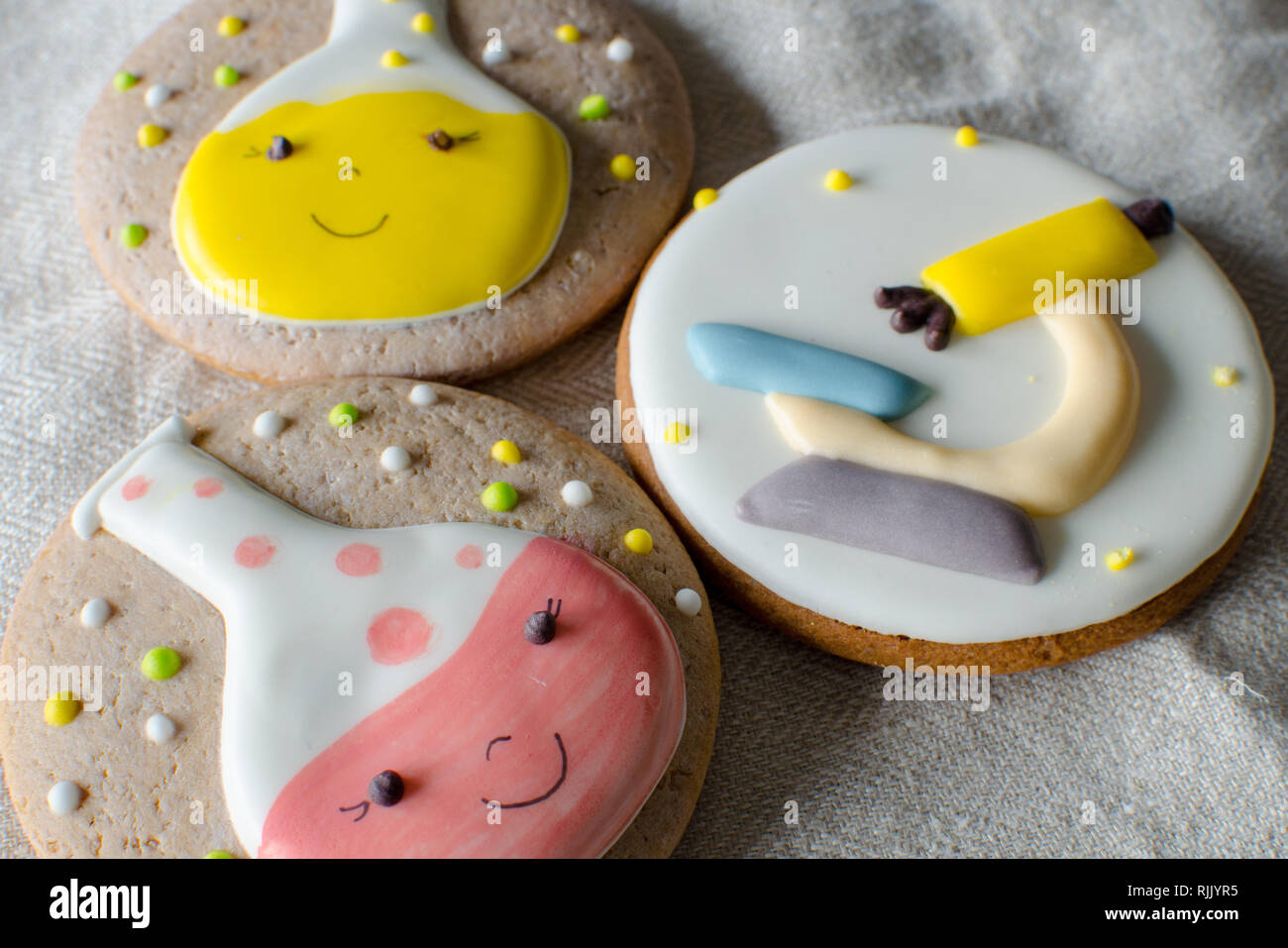 Scientific experiment style cookies. gingerbread with decor in the ...