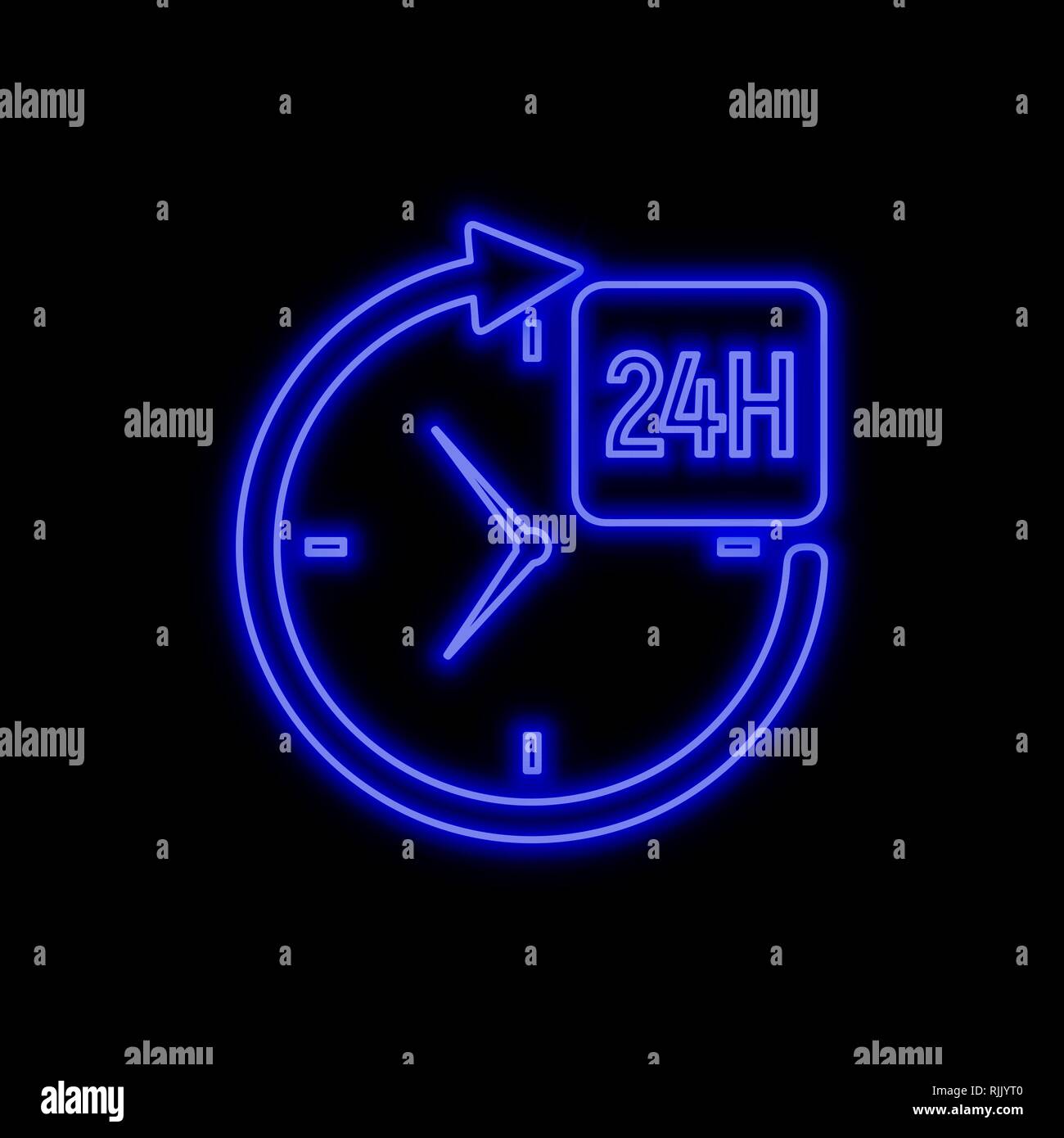 24 hours service neon sign. Bright glowing symbol on a black background ...