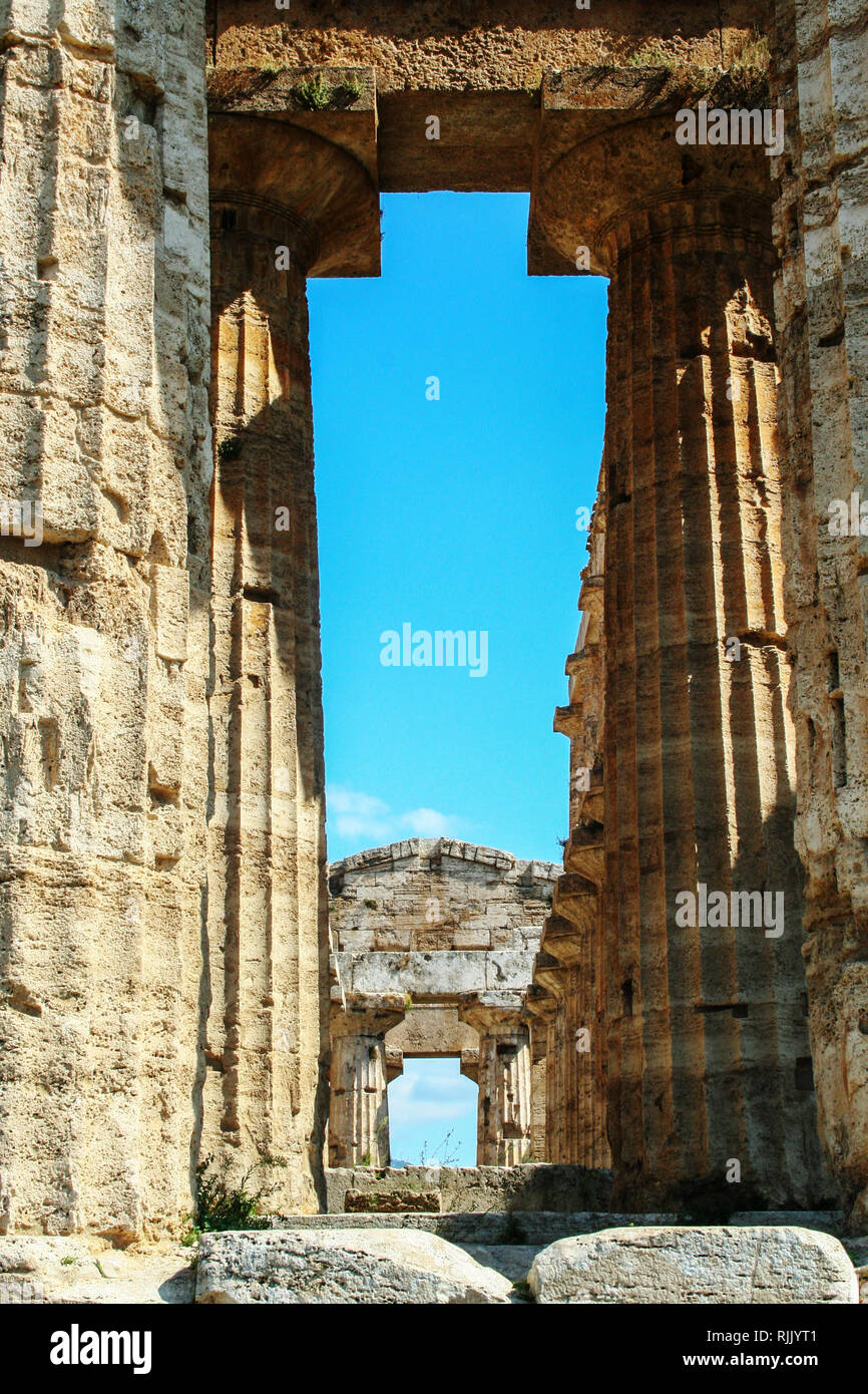 The temple of Neptune or Hera II, in the archaelogical site of Paestum ...