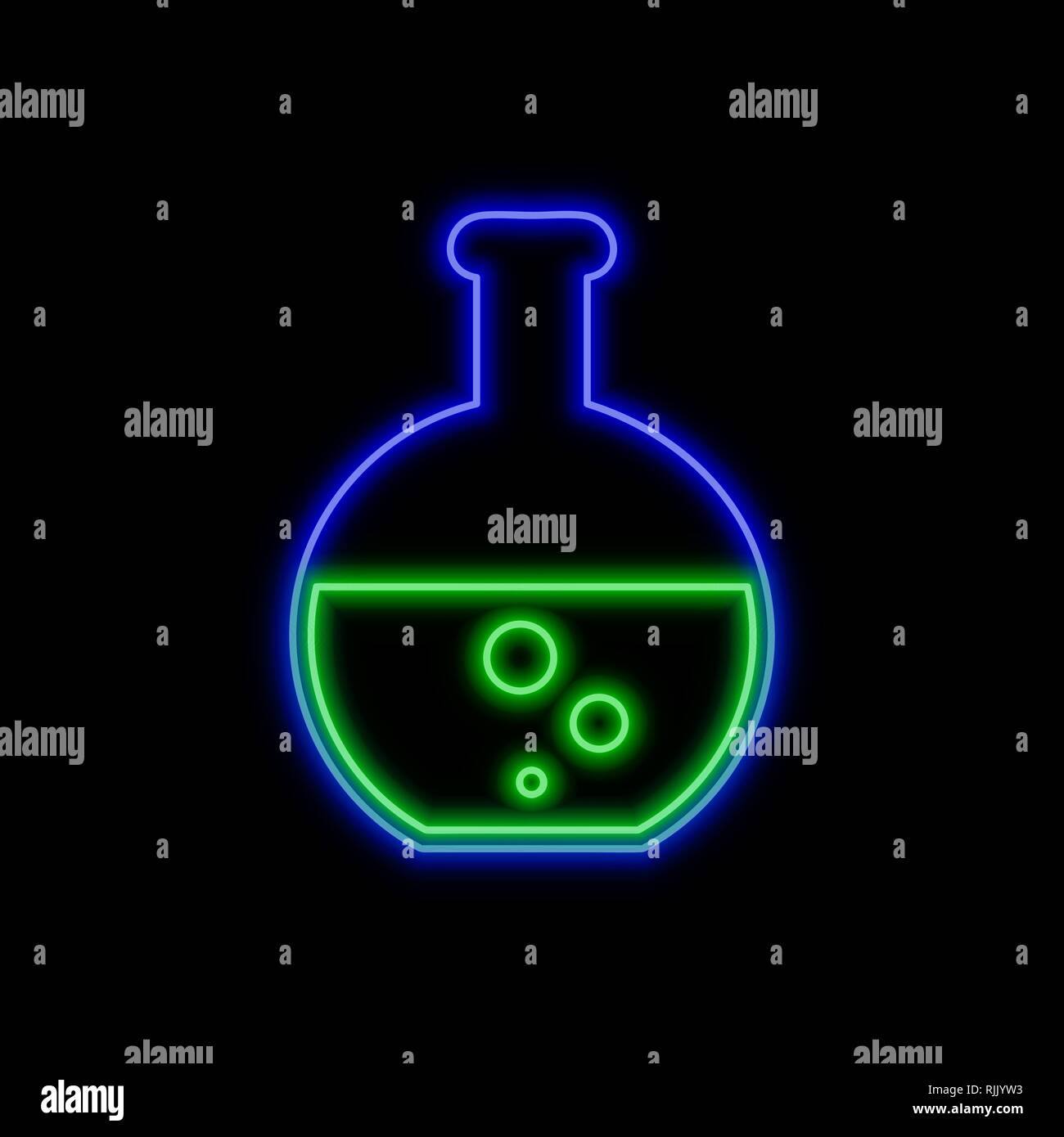 Flask neon sign. Bright glowing symbol on a black background. Neon ...