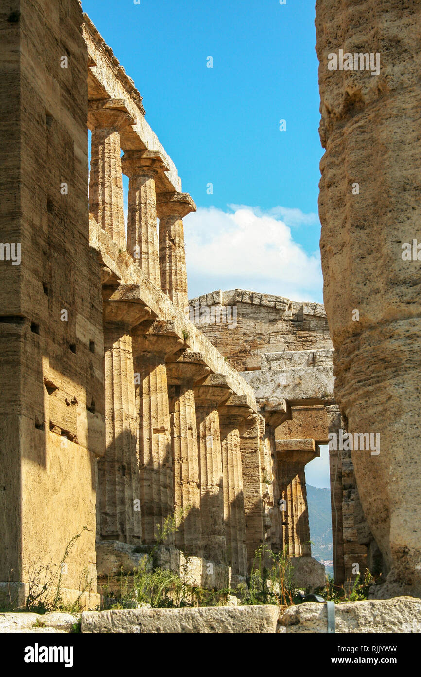 The temple of Neptune or Hera II, in the archaelogical site of Paestum ...