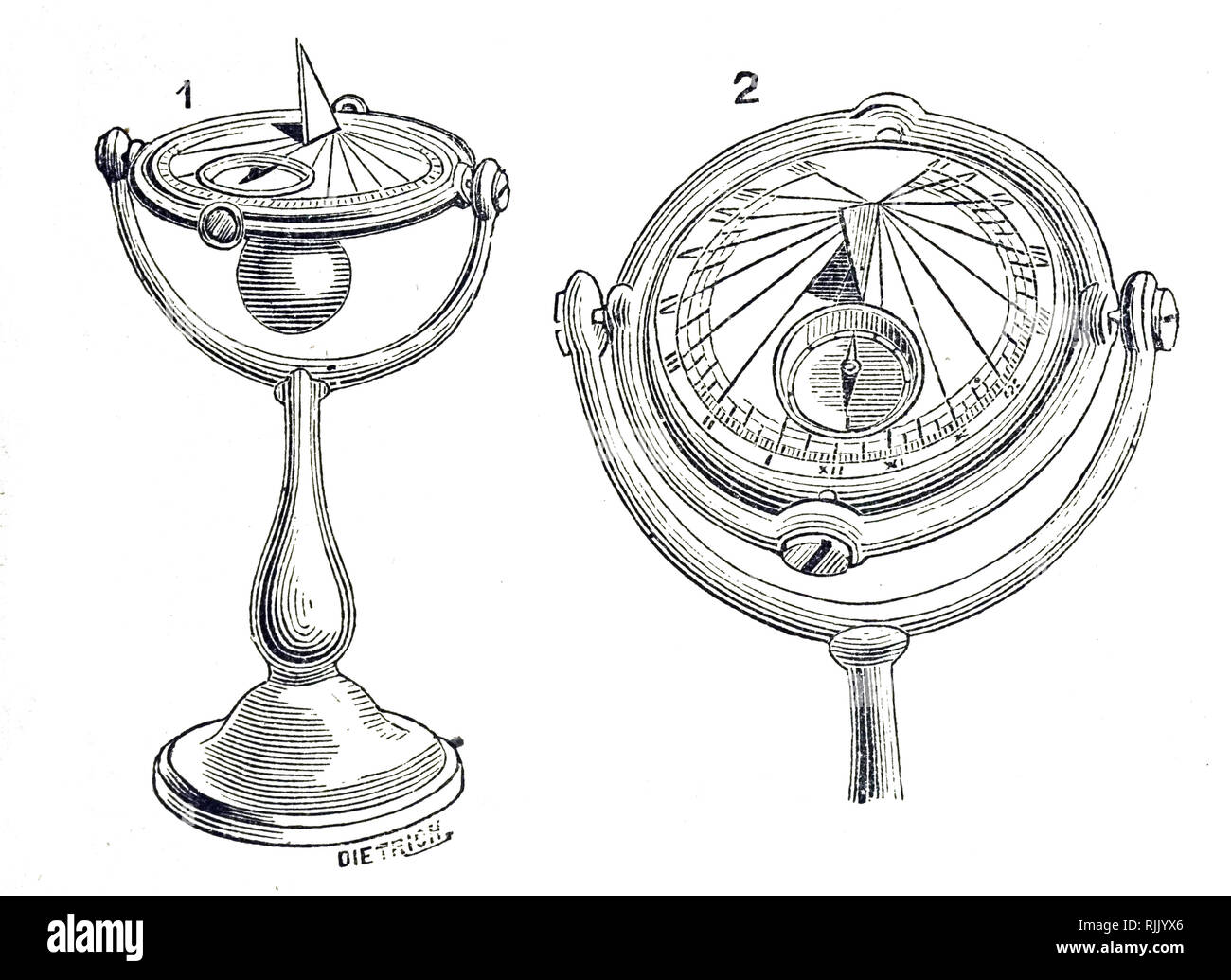 An engraving depicting a portable universal dial. Dated 19th century ...