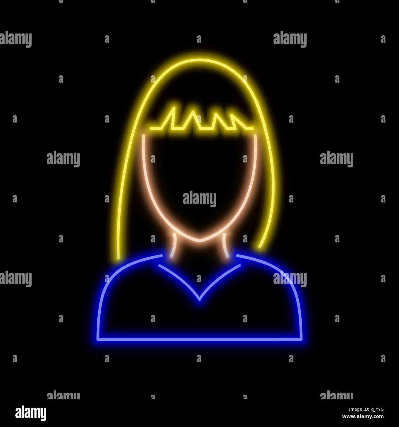 Female avatar neon sign. Bright glowing symbol on a black background ...