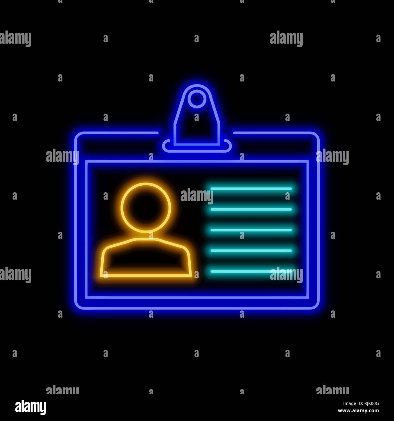 Id card neon sign. Bright glowing symbol on a black background. Neon ...
