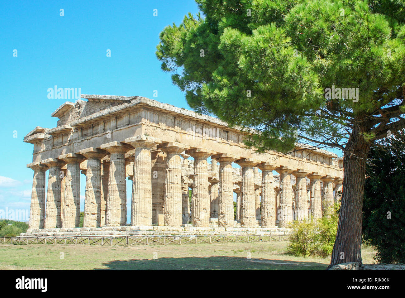 The temple of Neptune or Hera II, in the archaelogical site of Paestum ...
