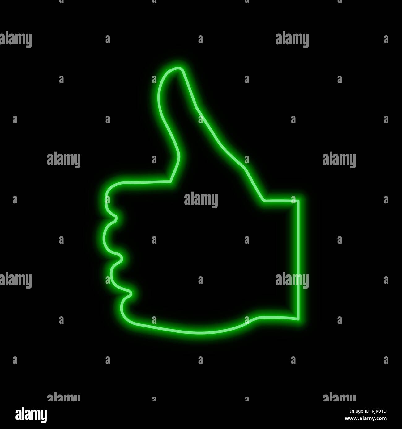 Thumb up, like neon sign. Bright glowing symbol on a black background ...