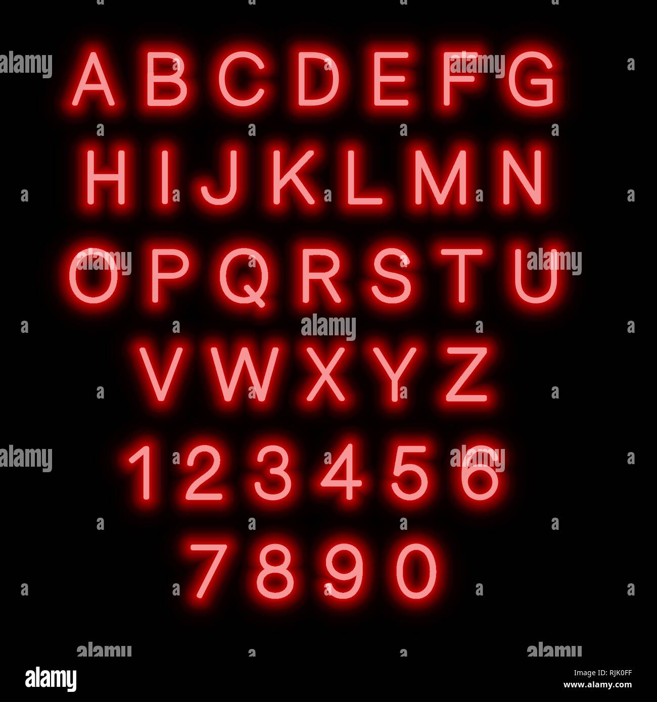 English alphabet and numbers. Neon style. Red letters Stock Vector ...
