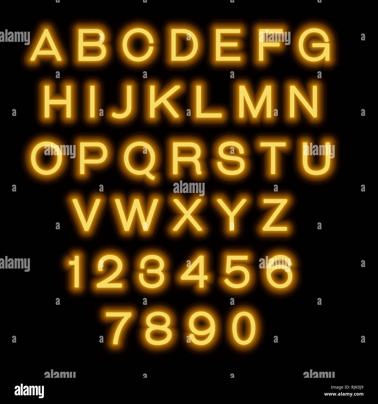 English alphabet and numbers. Neon style. Orange letters Stock Vector ...