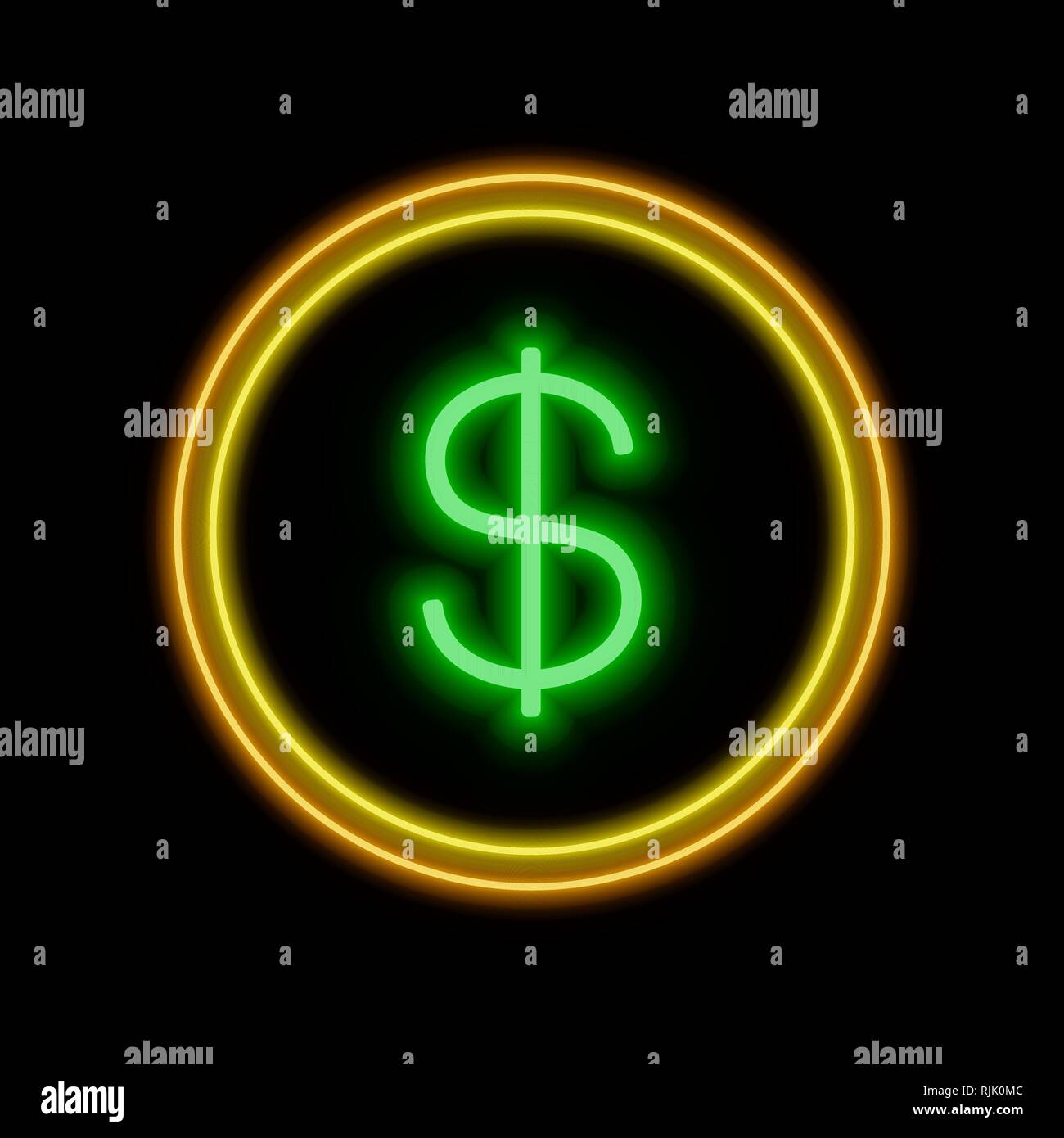 Coin neon sign. Bright glowing symbol on a black background. Neon style ...