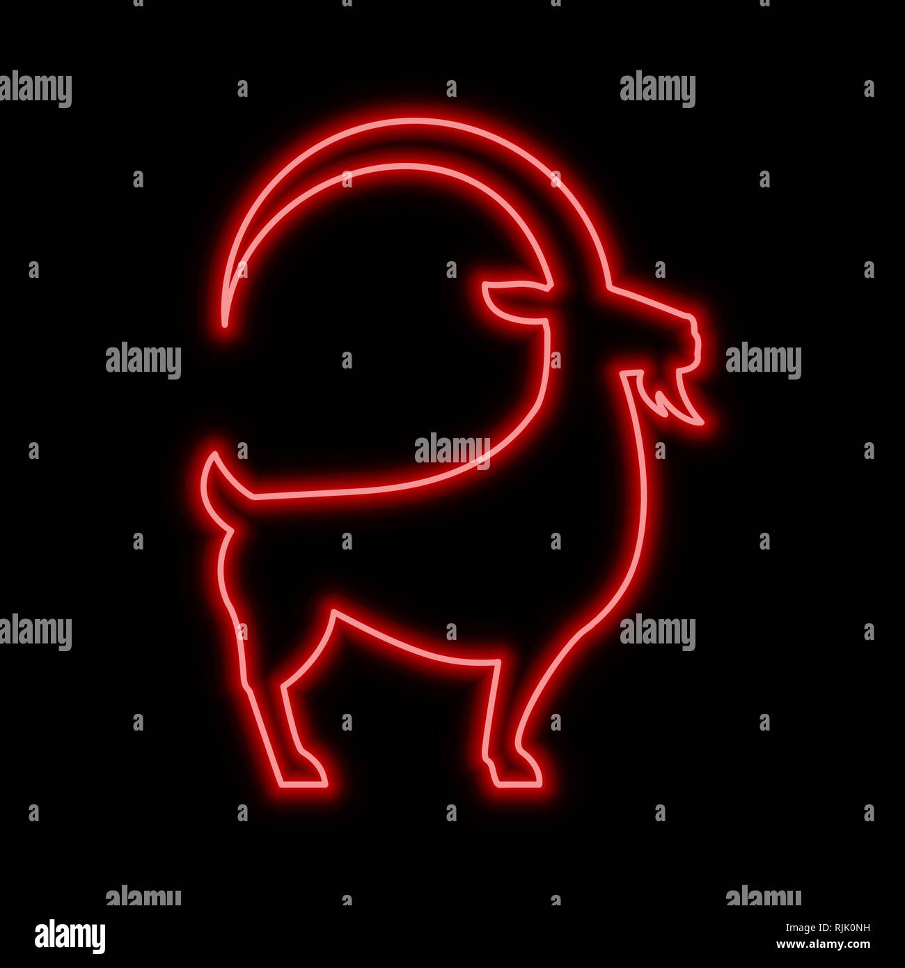 Goat neon sign. Bright glowing symbol on a black background. Neon style ...