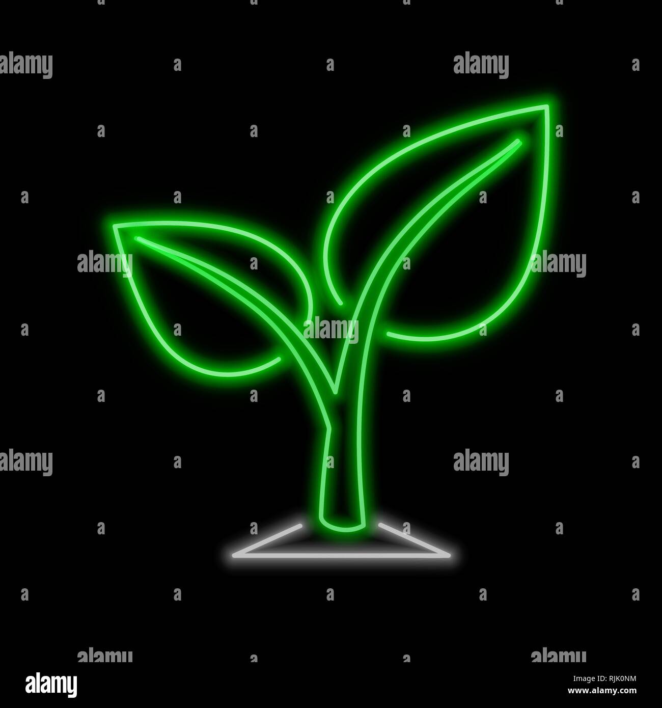 Sprout neon sign. Bright glowing symbol on a black background. Neon ...