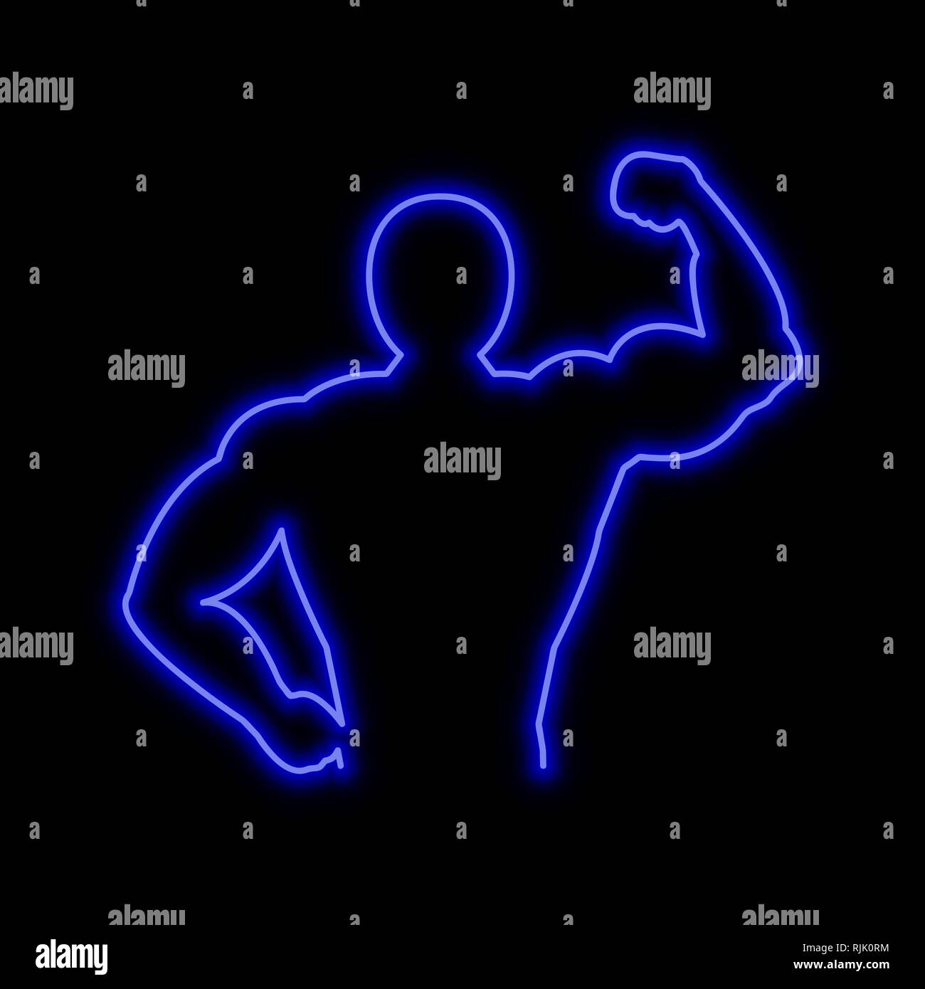 Muscle man neon sign. Bright glowing symbol on a black background. Neon ...