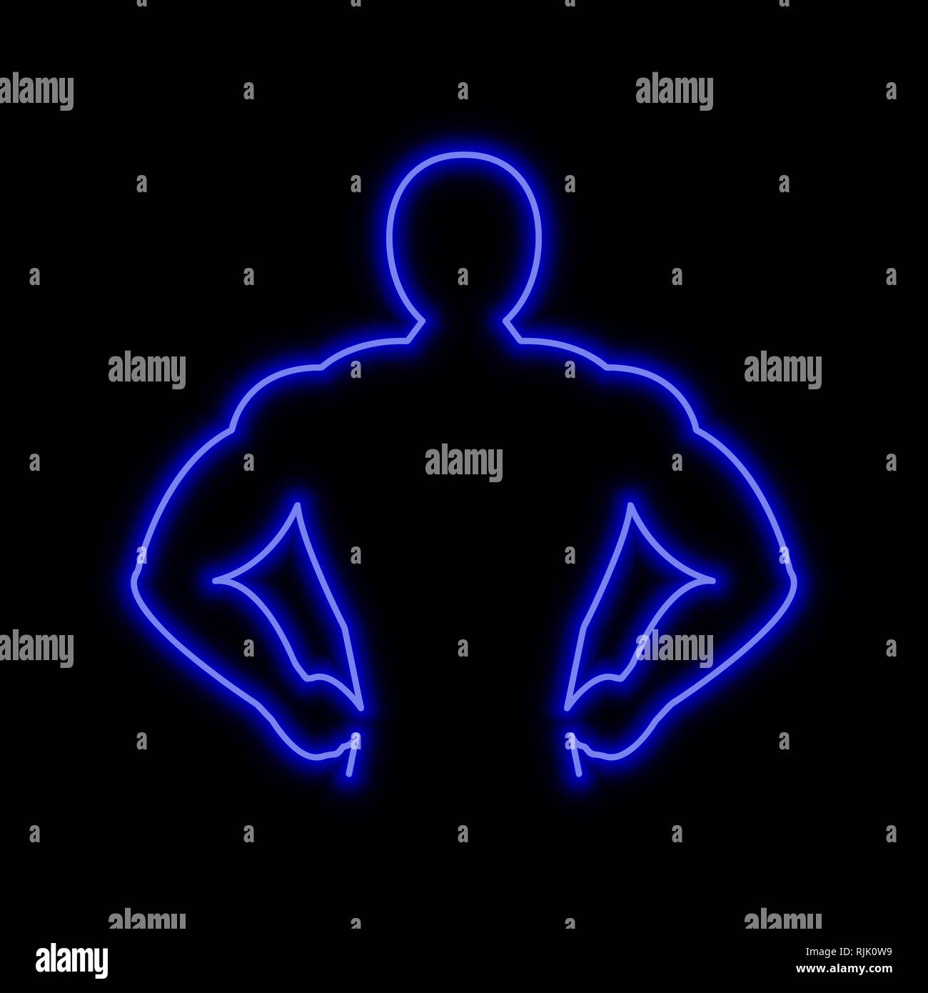 Muscle man neon sign. Bright glowing symbol on a black background. Neon ...