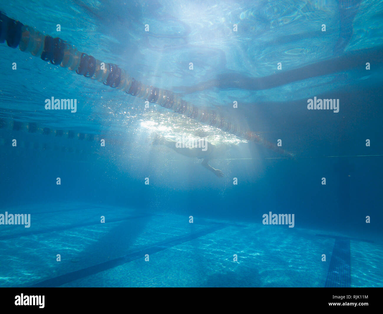 people swimming in pool view from the underwater. sporty lifestyle ...