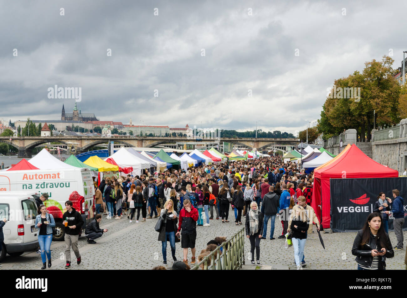 Naplavka Street Farmers' market with Castle District and St. Vitus ...