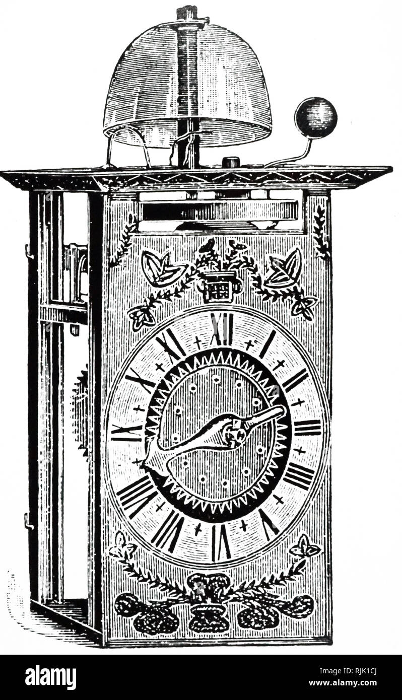 An engraving depicting a 17th-century household clock. Dated 19th ...