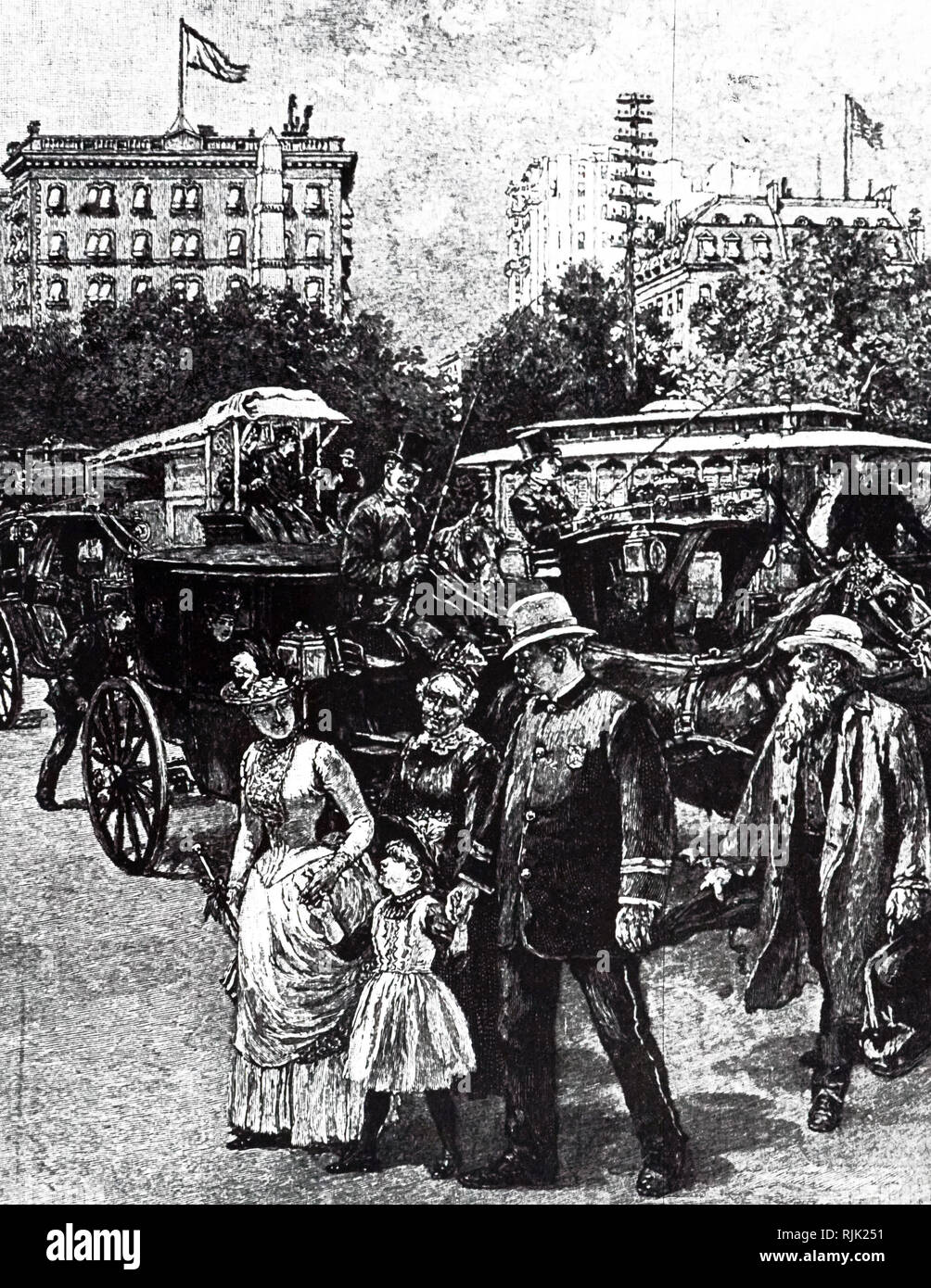 An engraving depicting a bustling scene on Broadway, New York. Dated ...