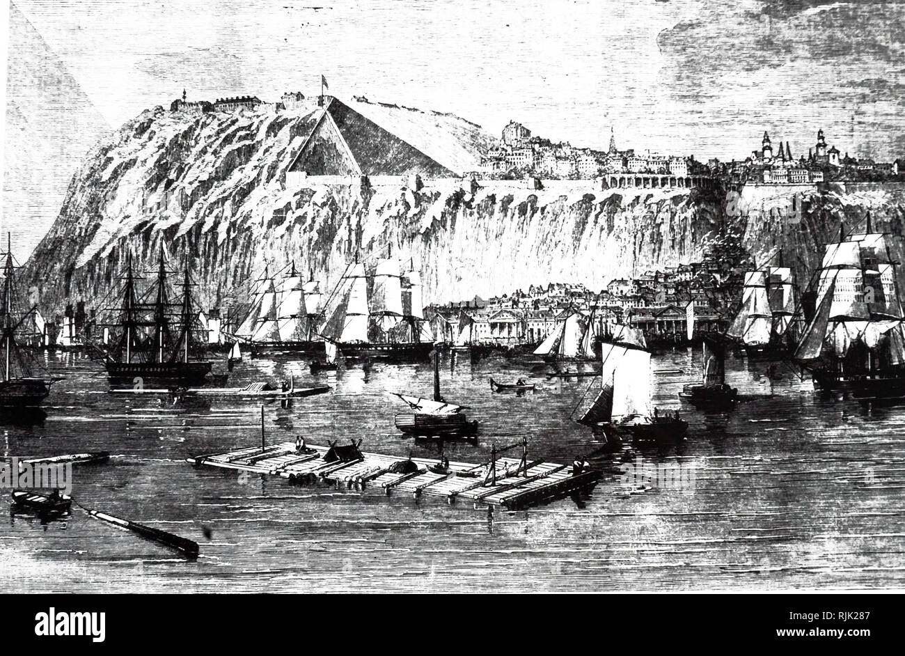 An engraving depicting a port in Quebec. Dated 19th century Stock Photo ...