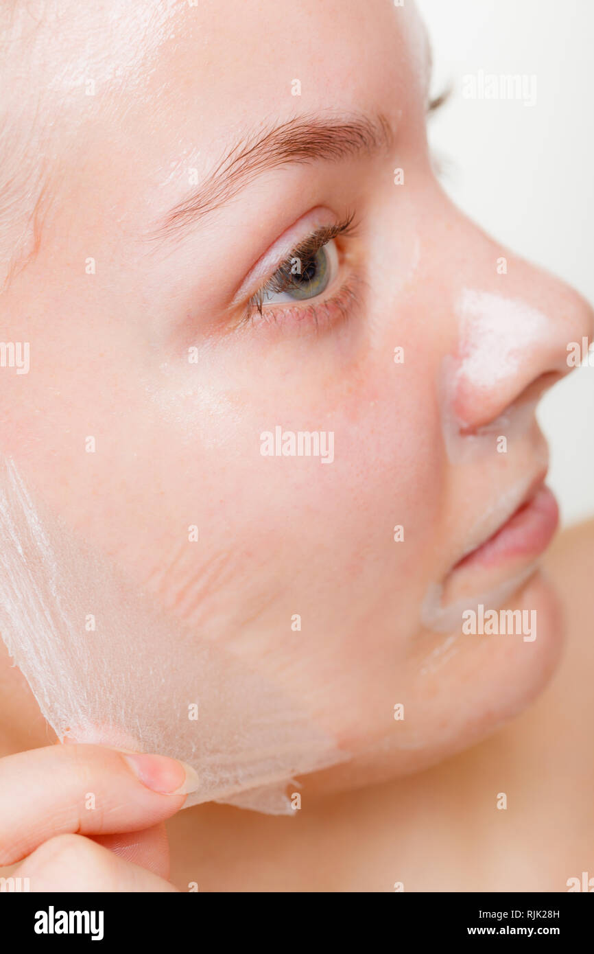 Beauty skin care cosmetics and health concept. Young woman part of face ...