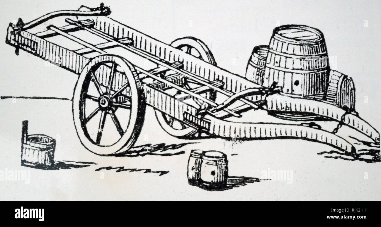 An engraving depicting an early hand barrow. Dated 19th century Stock ...