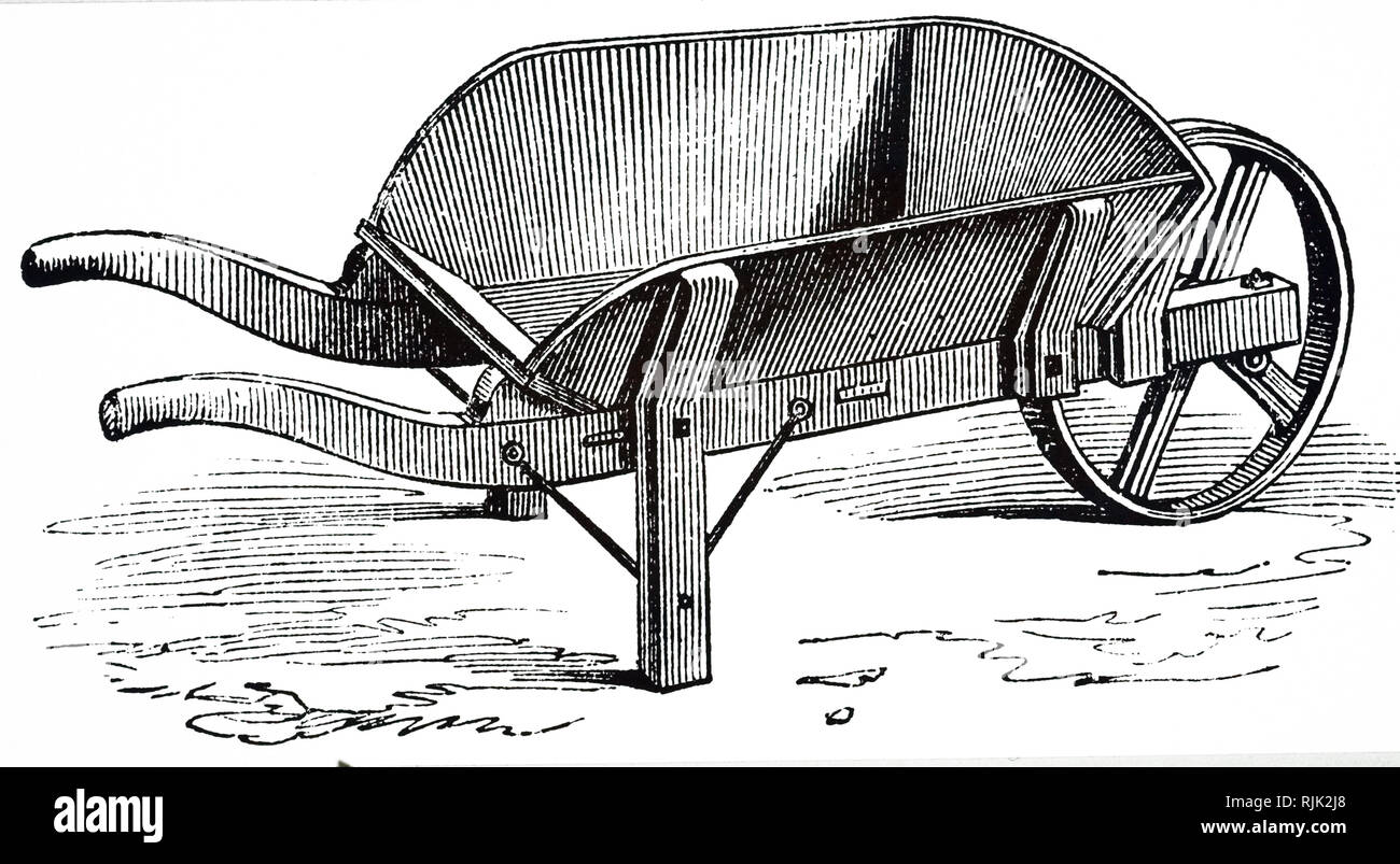 An engraving depicting a wooden wheelbarrow. Dated 19th century Stock ...