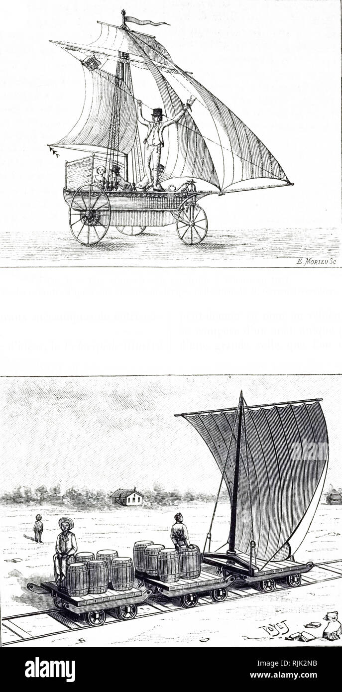 An engraving depicting various wind chariots. Dated 19th century Stock ...