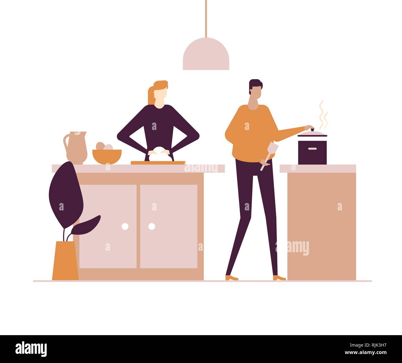 Family cooking - flat design style colorful illustration Stock Vector ...