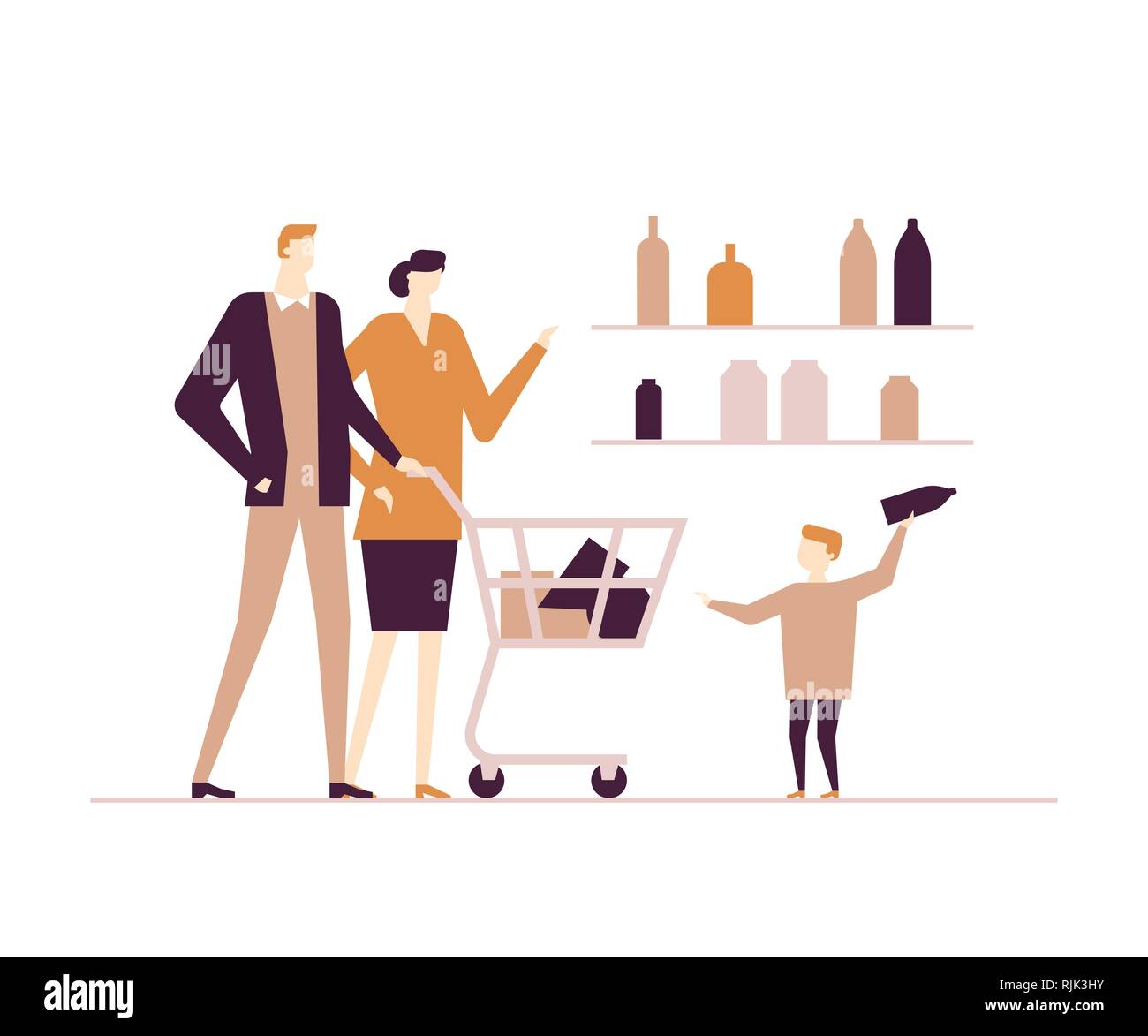 Vector illustration family shopping together hi-res stock photography ...