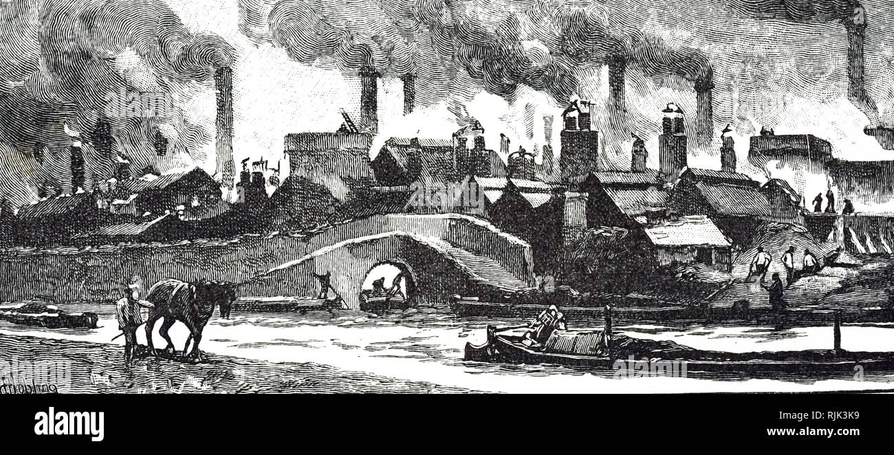 An engraving depicting a view of the Black Country, a region of the ...
