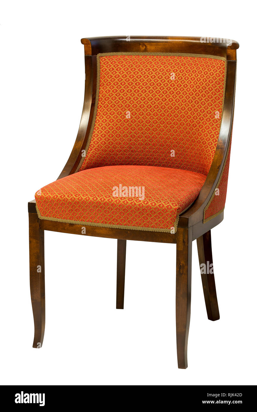 Vintage antique Chair with a red fabric isolated on white background ...