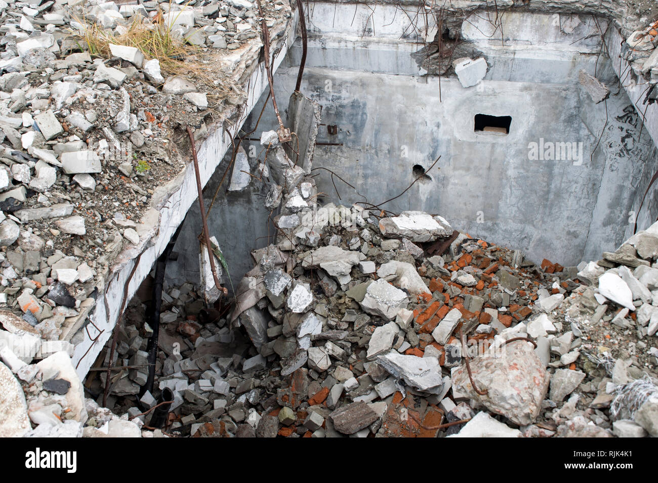 Blockage of bricks, pieces of concrete and other construction debris of ...