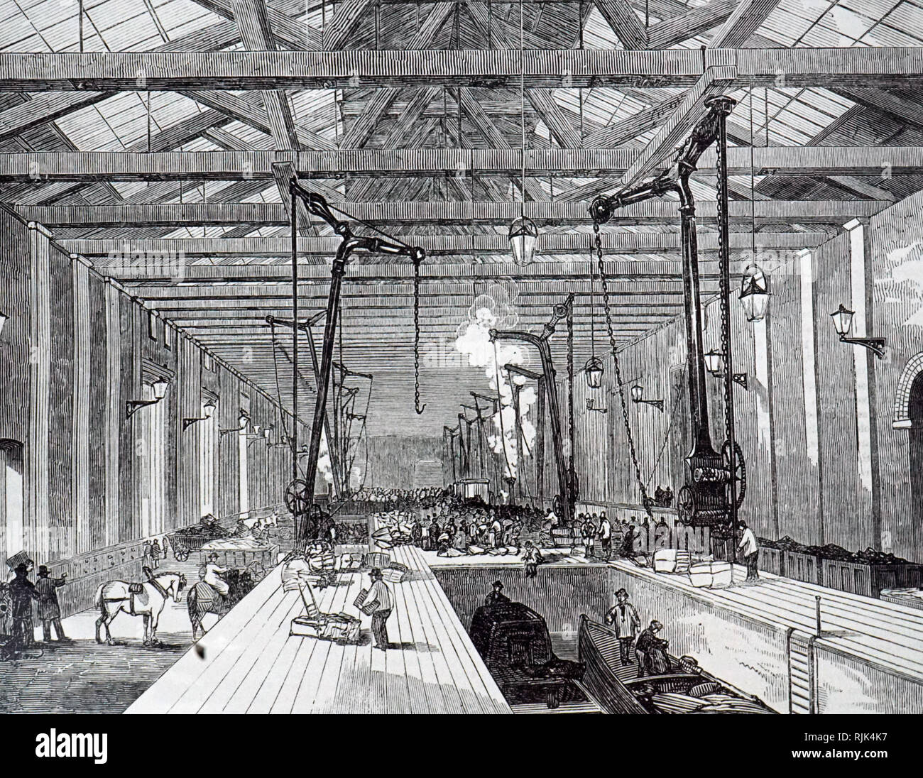 An engraving depicting a granary at the London terminus, designed by ...