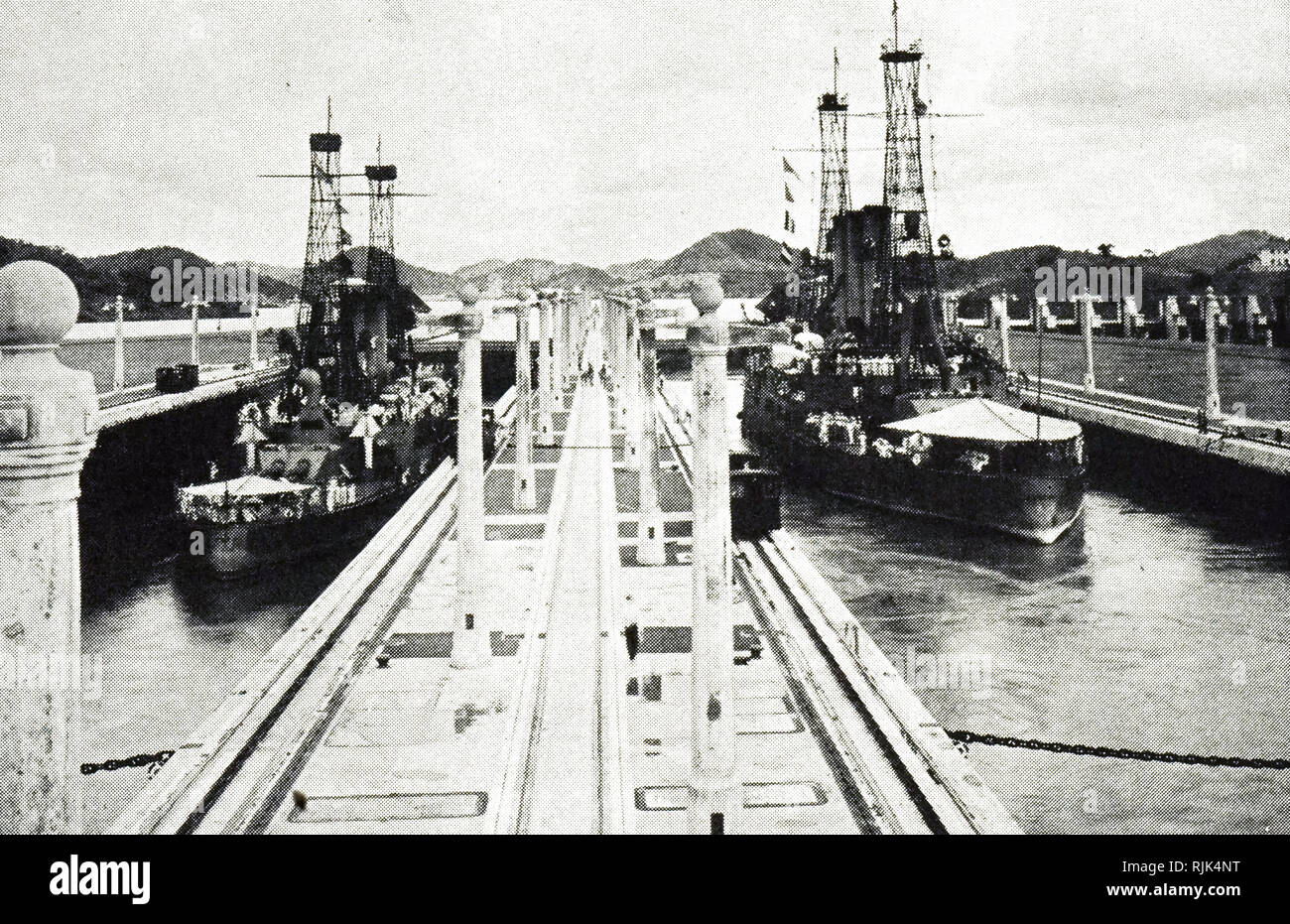 Photograph of the Panama Canal, an artificial 82 km (51 mi) waterway in ...