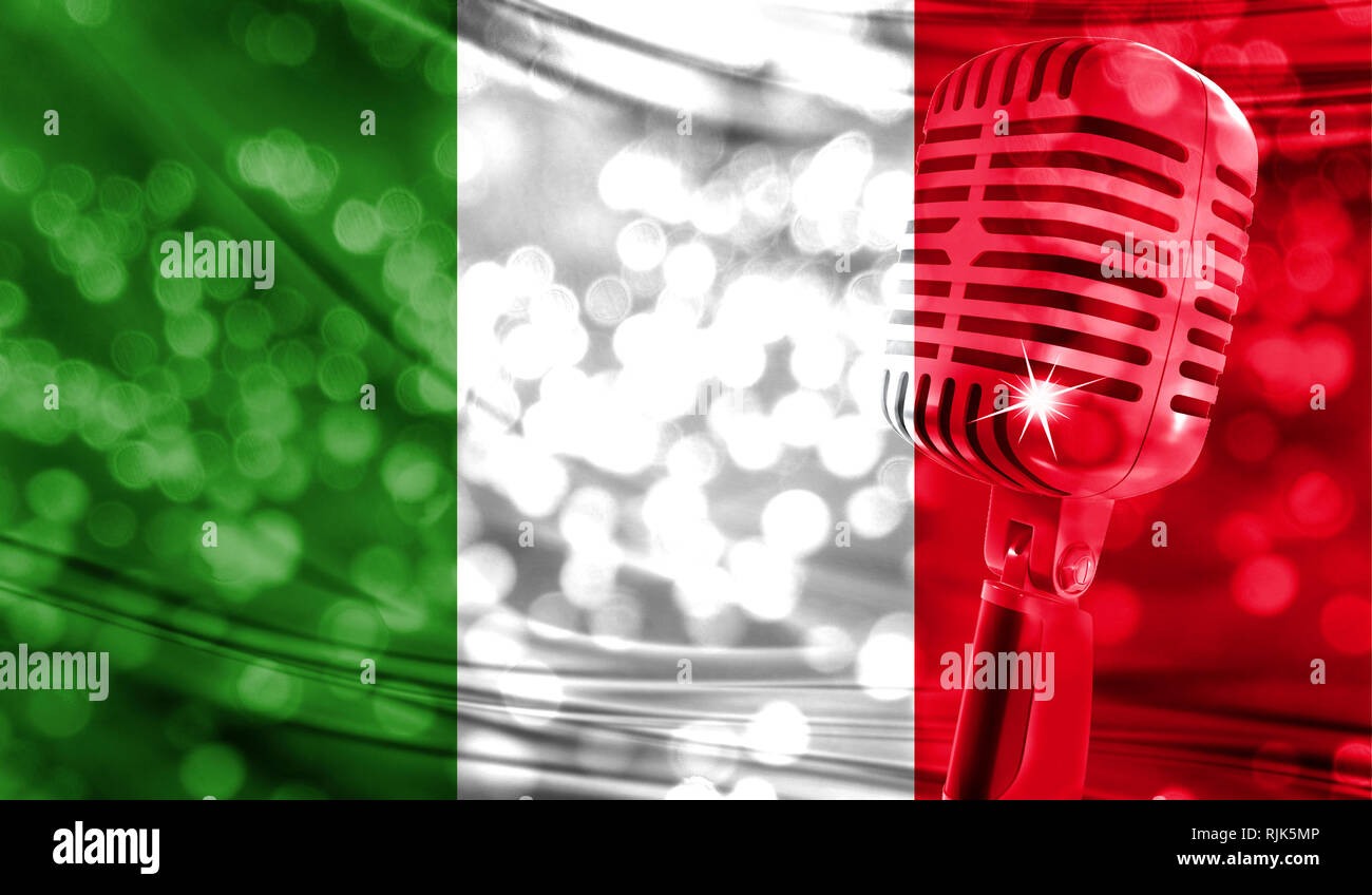 Microphone on a background of a blurry Italy flag close-up Stock Photo ...