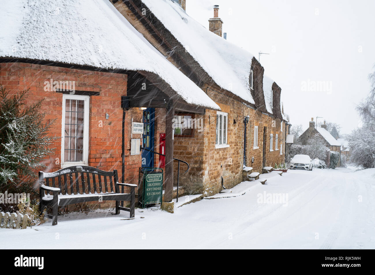 Adlestrop post office and cottages in the winter snow. Adlestrop ...