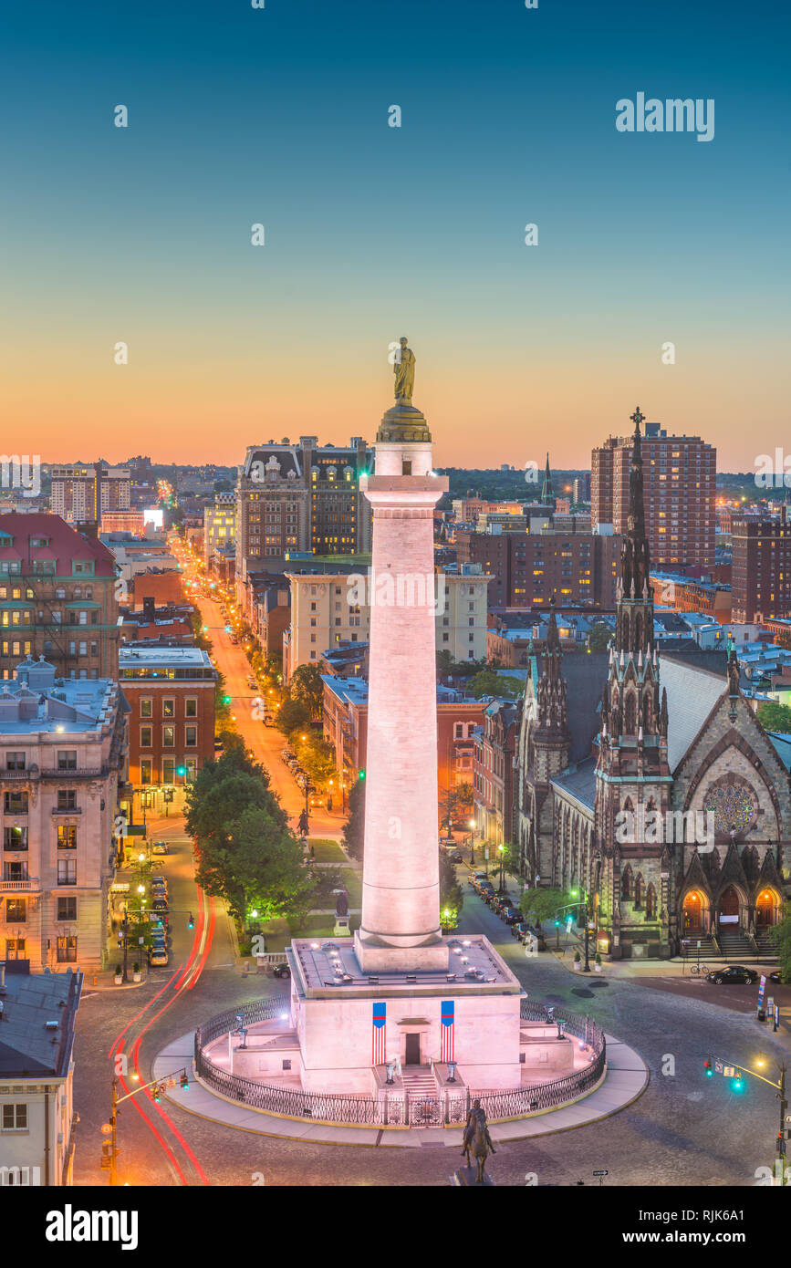 Baltimore, Maryland, USA cityscape at Mt. Vernon and the Washington ...