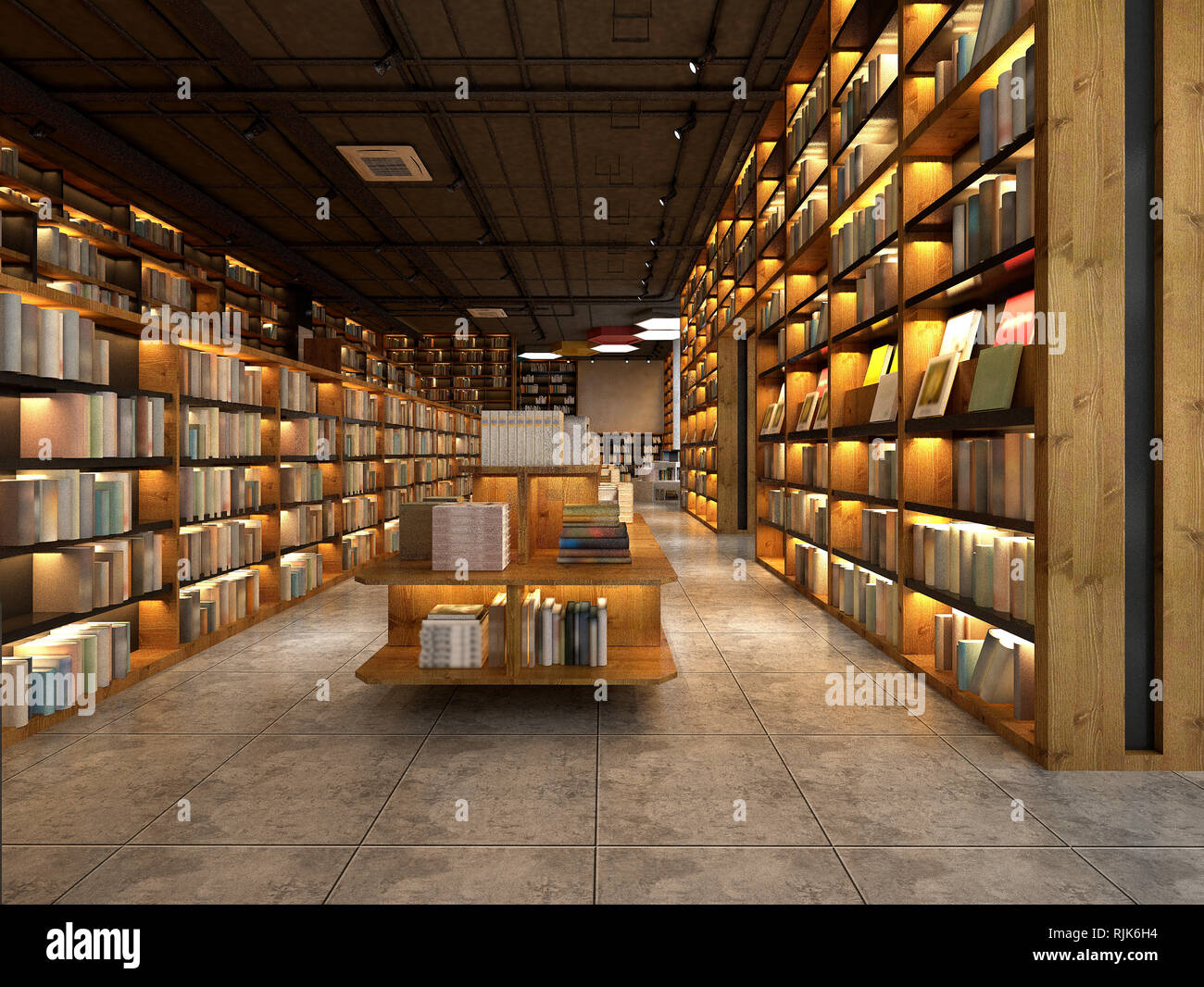 3d render library interior Stock Photo - Alamy