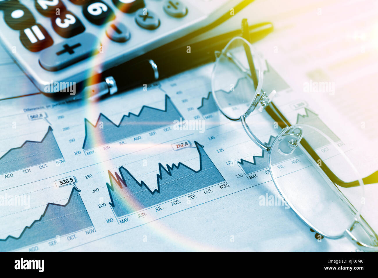 Market stock data and banking objects over statistics and graphs ...