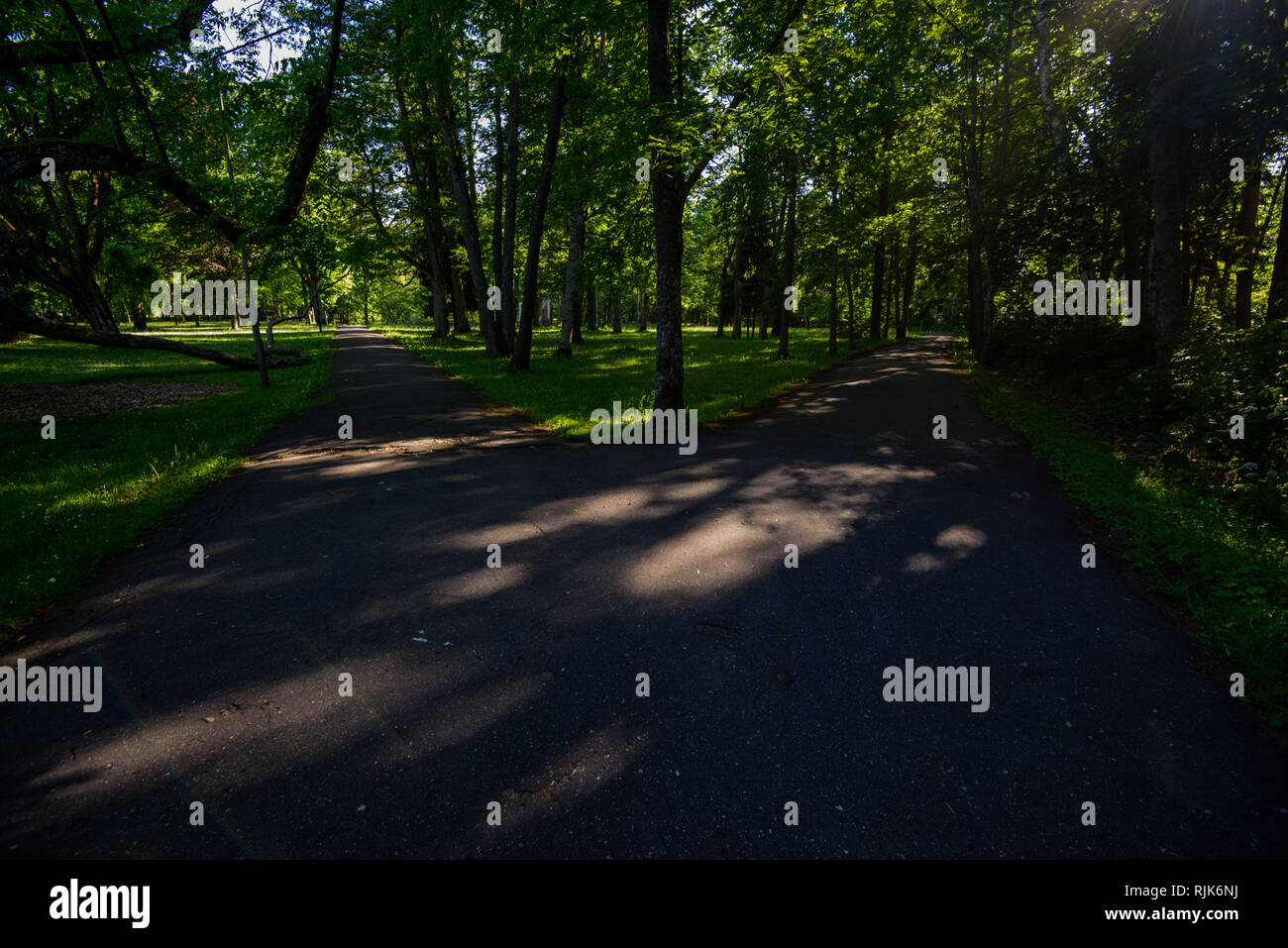 empty asphalt road outside city. countryside driveway with clean ...