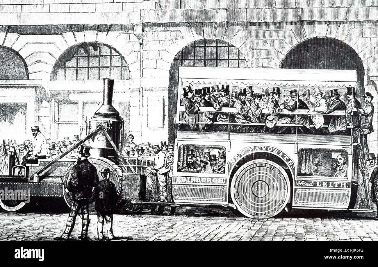 An engraving depicting Thomson's road steamer in Edinburgh. Dated 19th ...